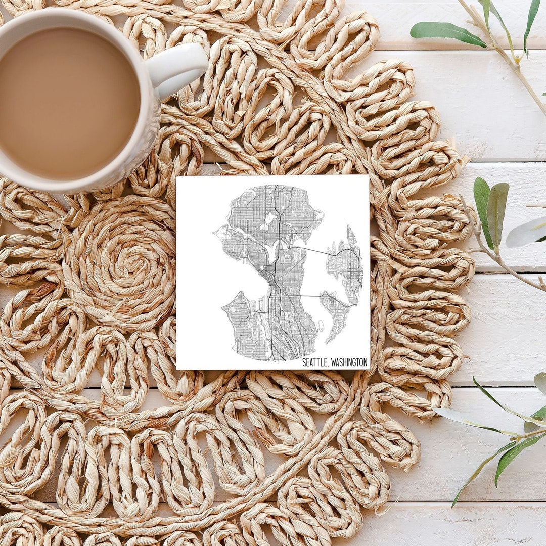 Seattle Map coaster set 4 coasters Seattle coasters Seattle Decor Maps ...