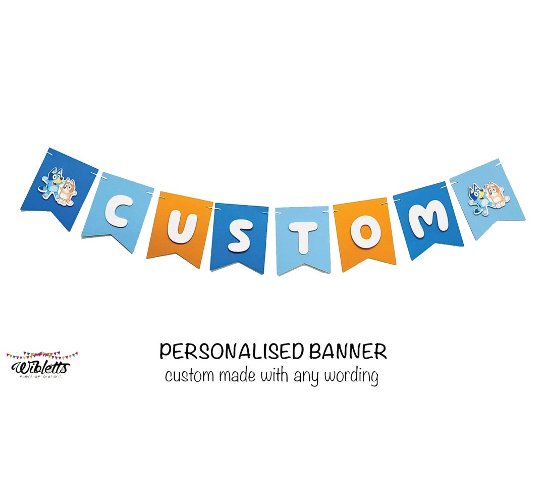 Bluey Bingo Heeler Dog Theme Bunting Banner Decoration, Personalised ...