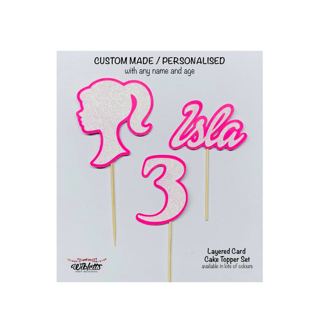 Barbie Doll Inspired Theme Bright Pink Birthday Party Cake Topper ...