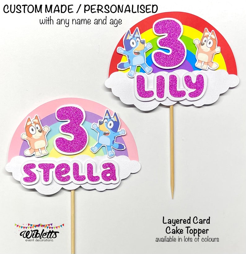 Wackadoo! Bluey Rainbow Theme Birthday Party Cake Topper Decoration ...