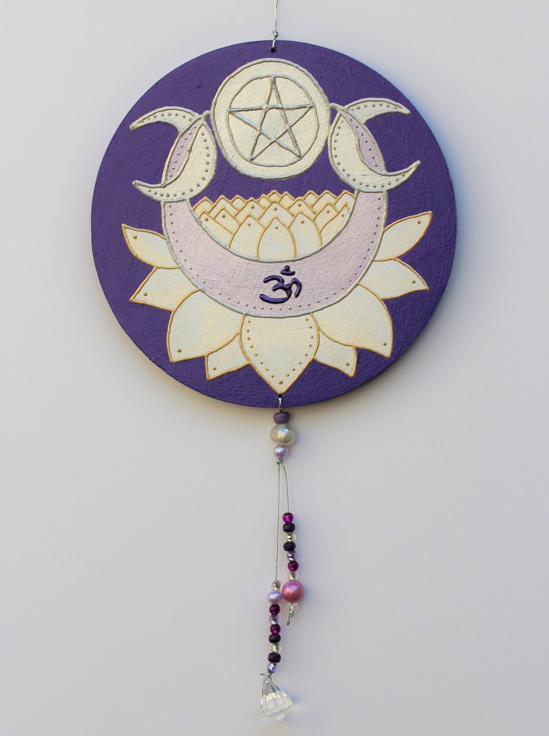 Triple Moon Wall Hanging With Pentagram White Lotus Flower and - Etsy