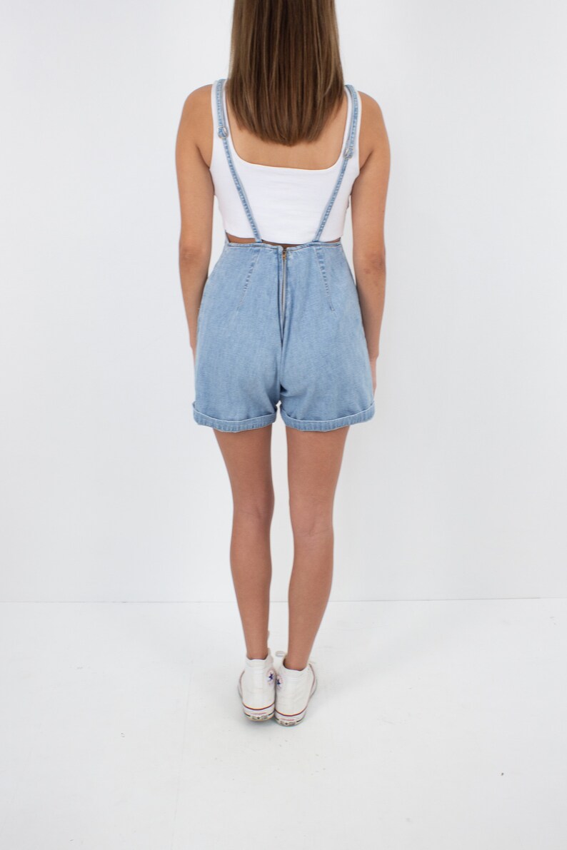 90s Backless Light Blue Denim Overalls Playsuit Size S - Etsy