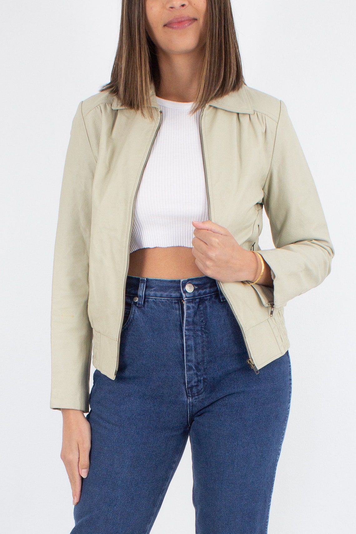 60/70s Style Beige Leather Jacket Mod Leather Jacket - Etsy