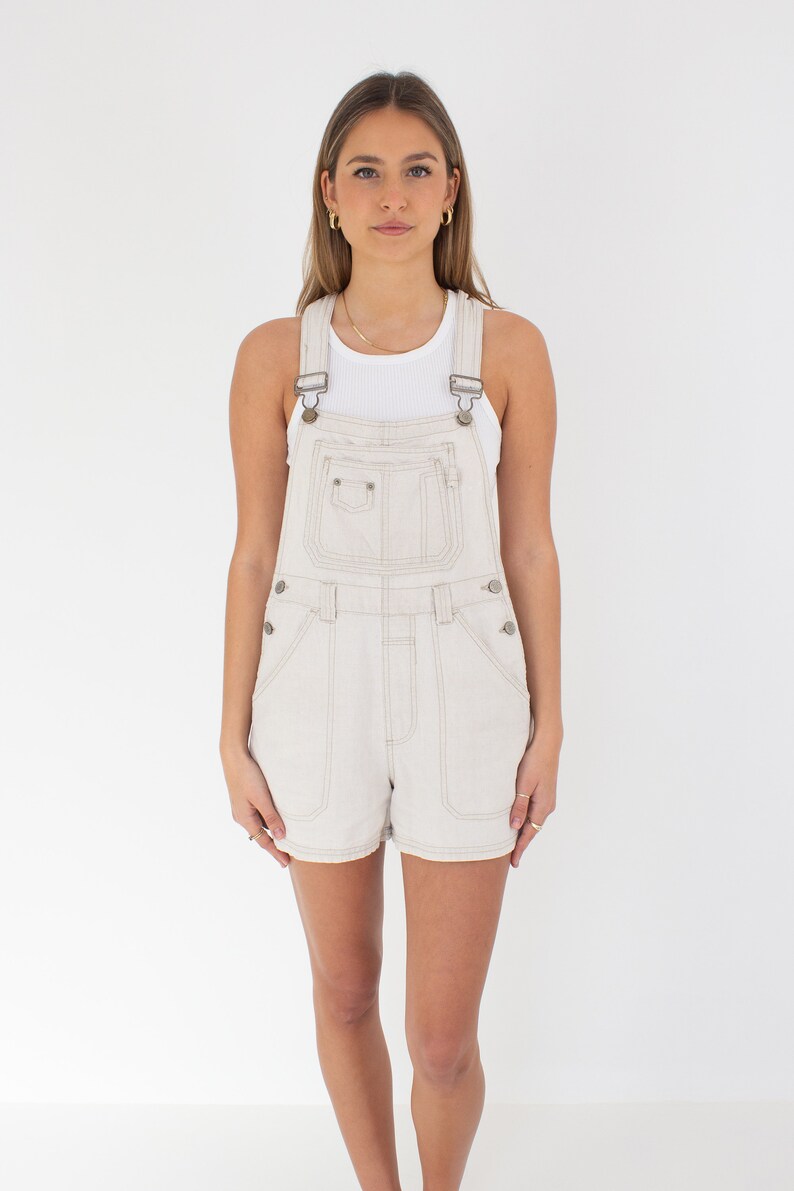 90s 1990s Light Beige Neutral Natural Linen Overalls Dungarees | Etsy