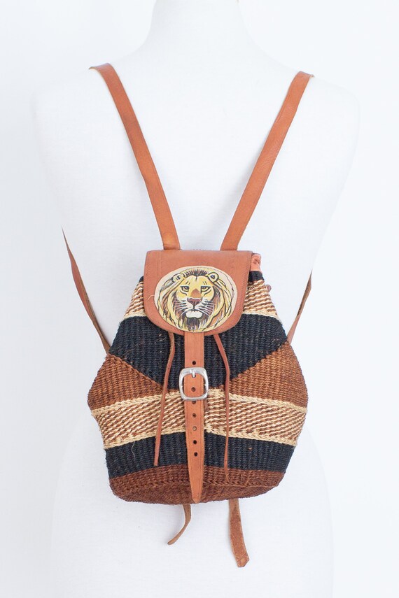 African Sisal Backpack | 1970s Tan Brown Natural Wove… - Gem