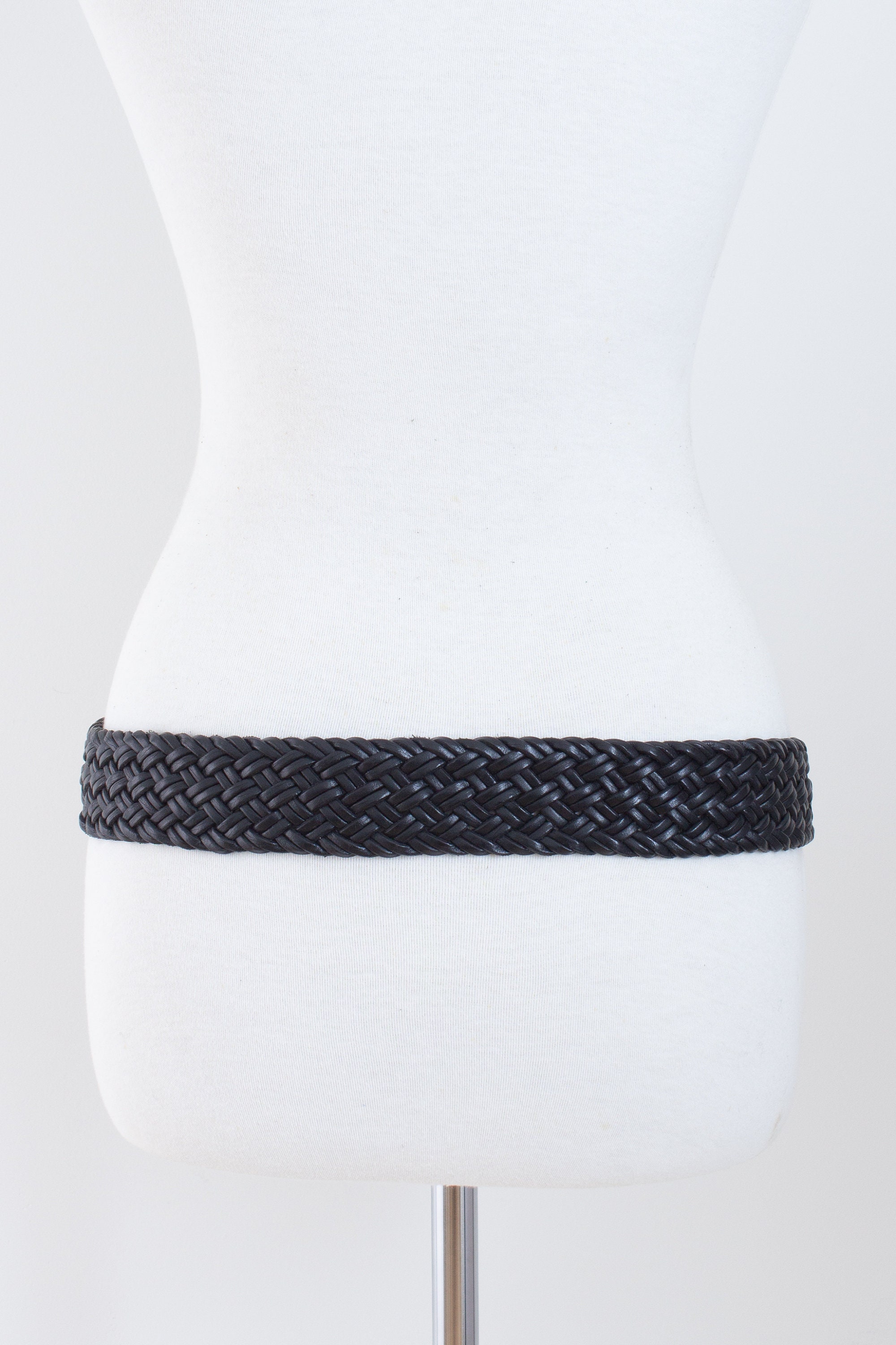 70s 1970s Style Wide Black Woven Braided Genuine Leather Womens Boho ...