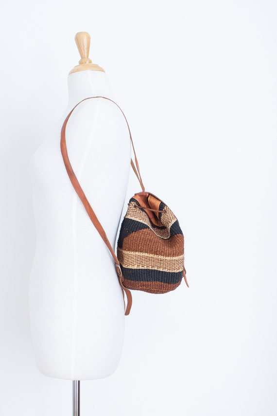 African Sisal Backpack | 1970s Tan Brown Natural Wove… - Gem