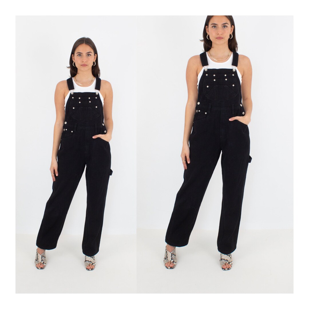90s 1990s Long BLACK Denim Overalls | Unisex Mens Ladies Womens Girls ...