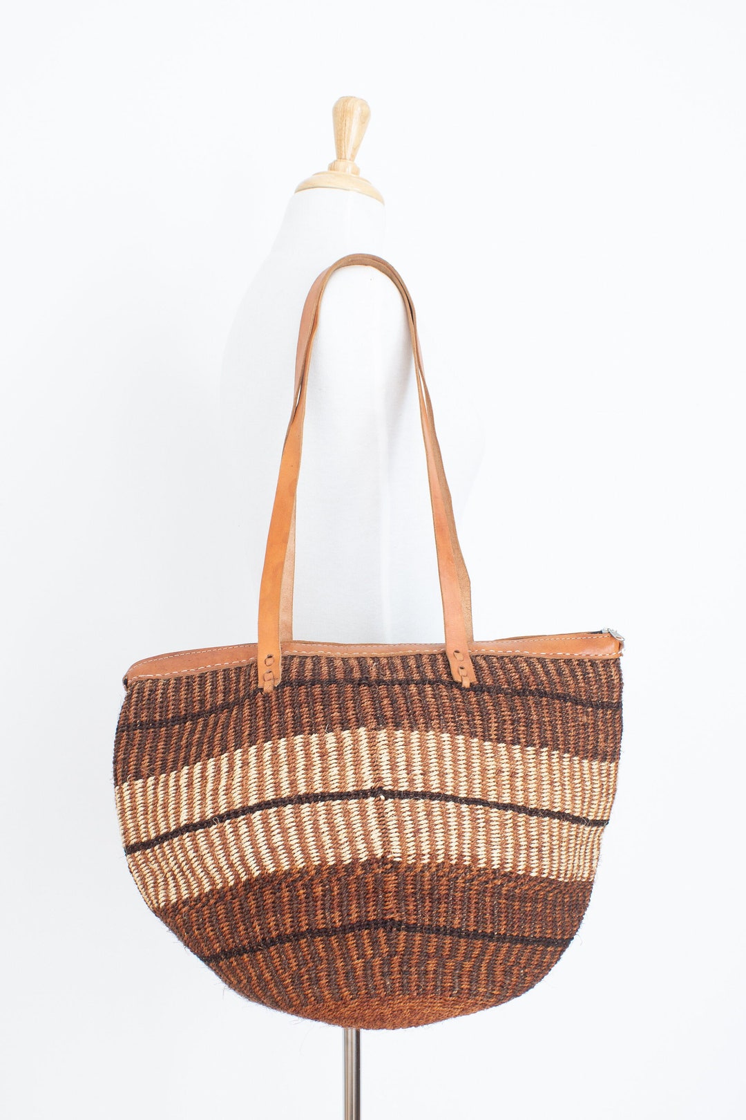 Large African Sisal Bag 70s 1970s Tan & Brown Natural Woven Hand Made ...