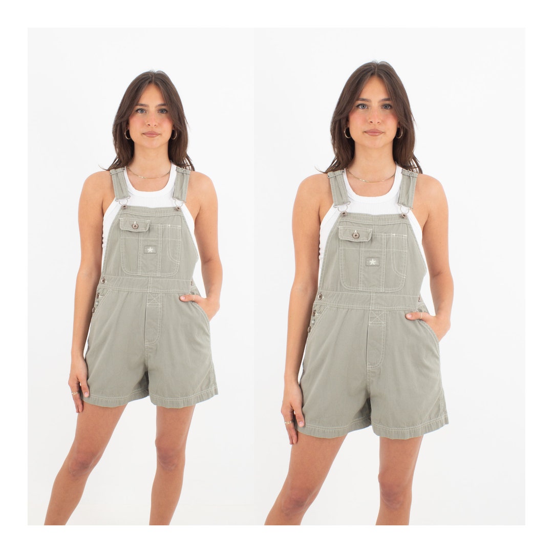 90s 1990s Sage Green Light Olive Denim Overalls | Short Overalls ...