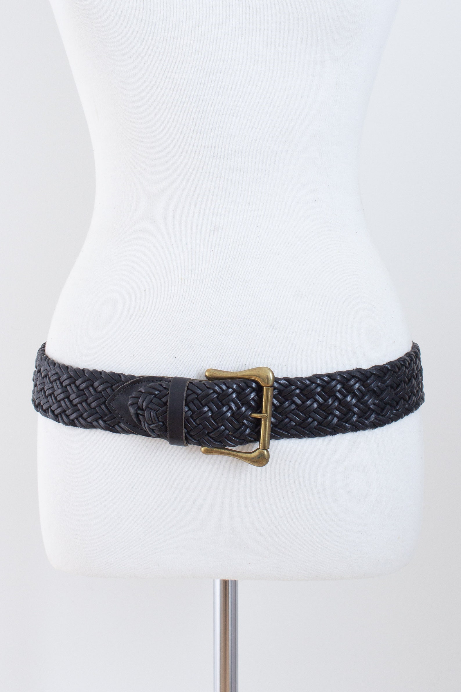 70s 1970s Style Wide Black Woven Braided Genuine Leather Womens Boho ...