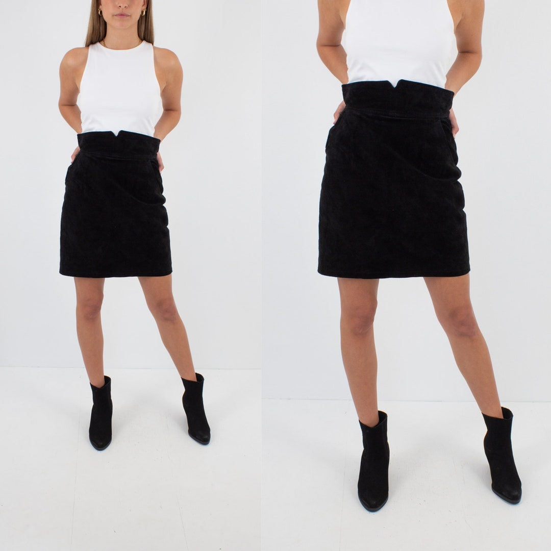 Mini jupe en daim noir des années 1980 des années 1980 | Taille haute ...