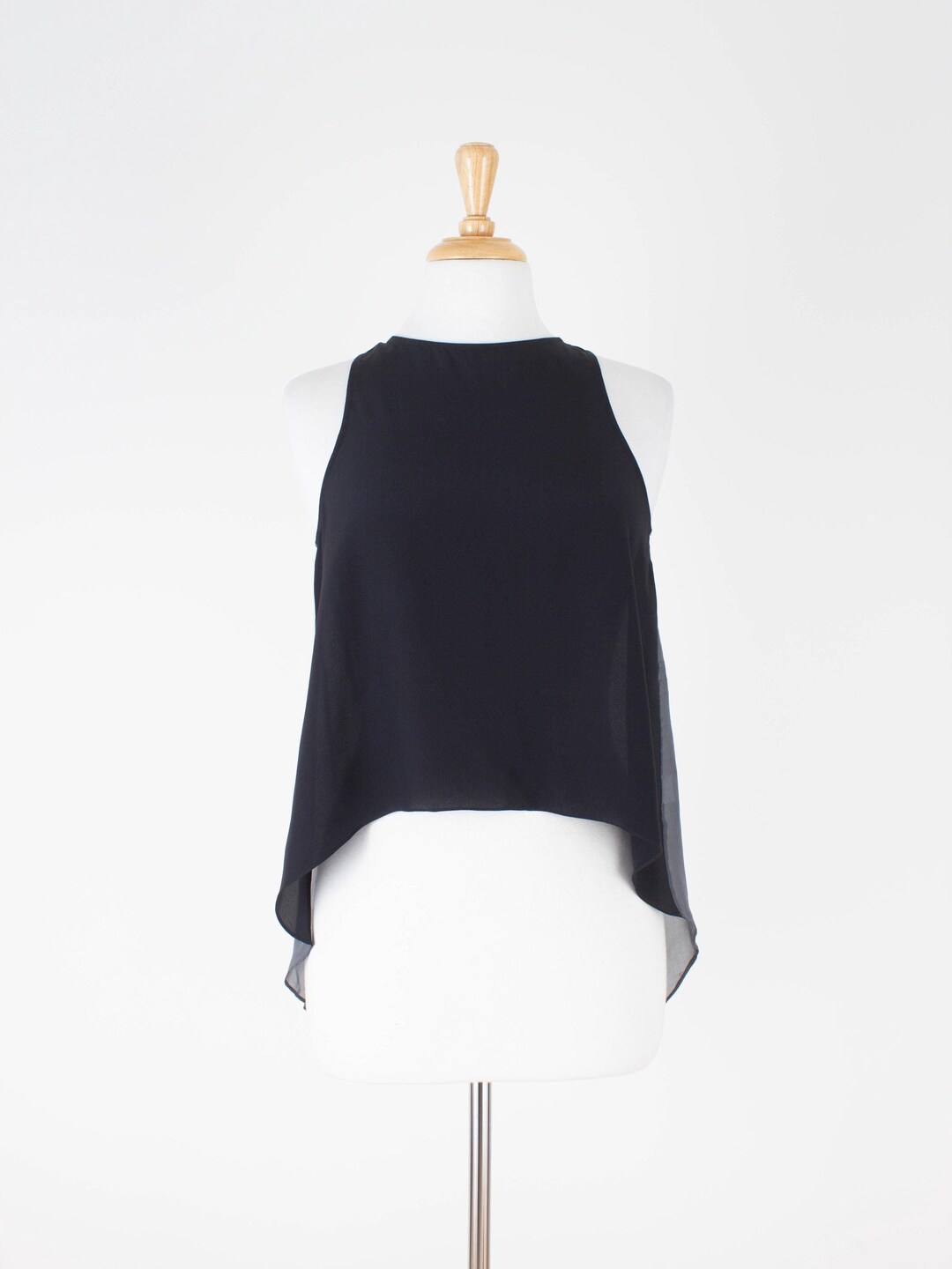 Two-tone Black & Gray Drop Tail Sheer Silk Blouse | Womens Sleeveless ...