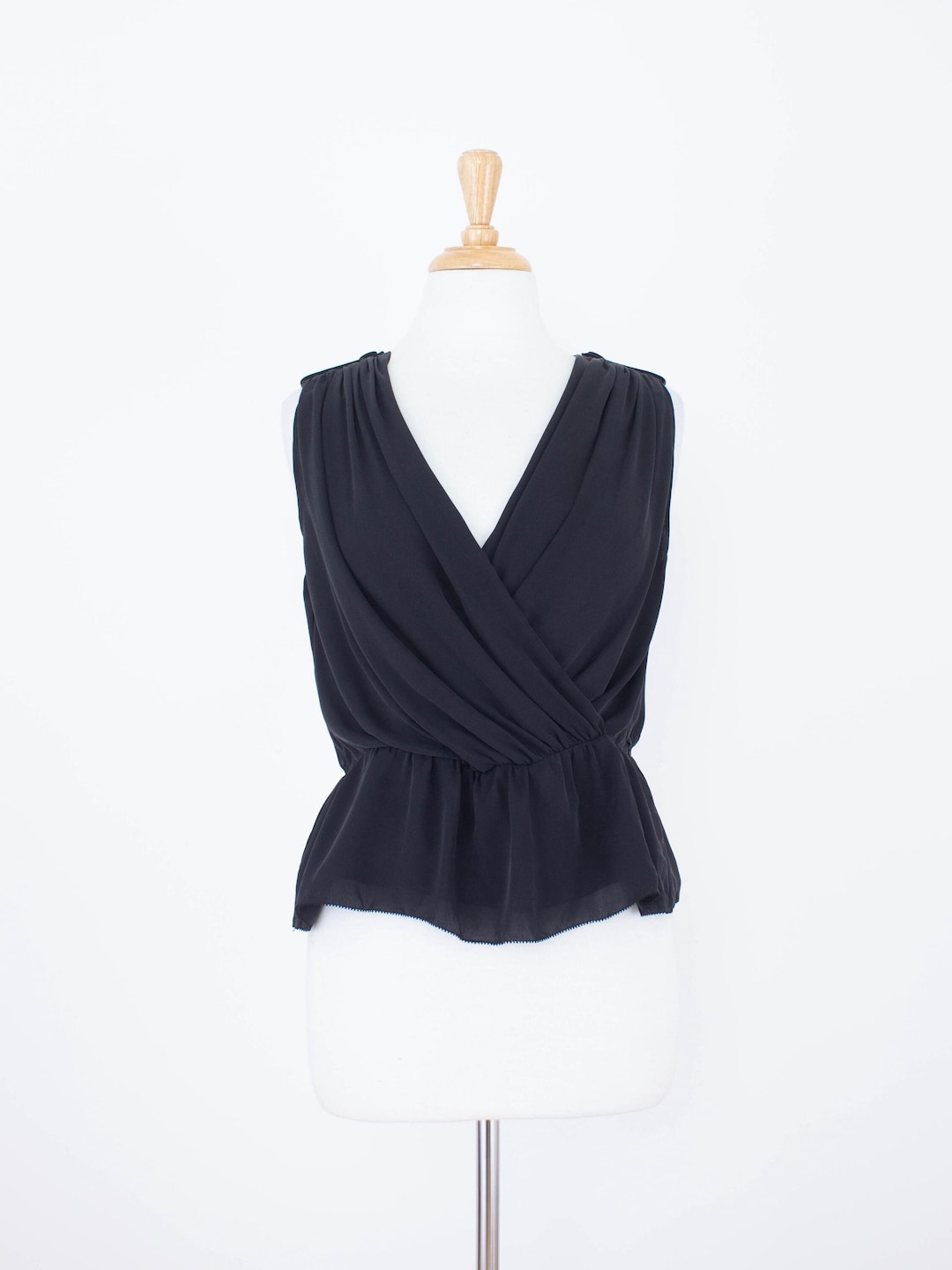 Black Sleeveless Crossover Drape Womens Silk Blouse | Crepe Georgette ...