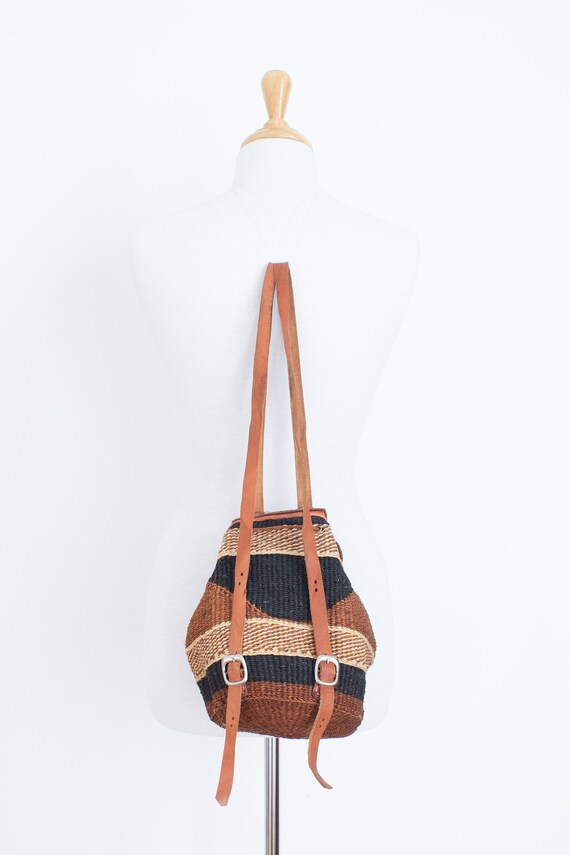 African Sisal Backpack | 1970s Tan Brown Natural Wove… - Gem