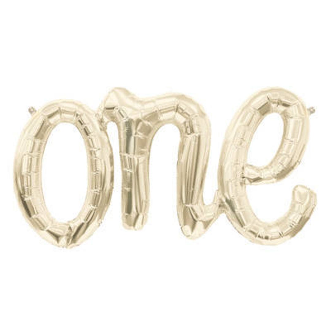 One Script Balloon. Script Balloons. White Gold Balloons. One Year ...