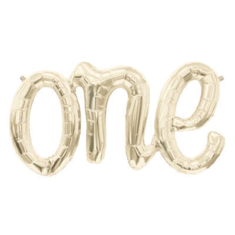 One Script Balloon. Script Balloons. White Gold Balloons. One Year ...
