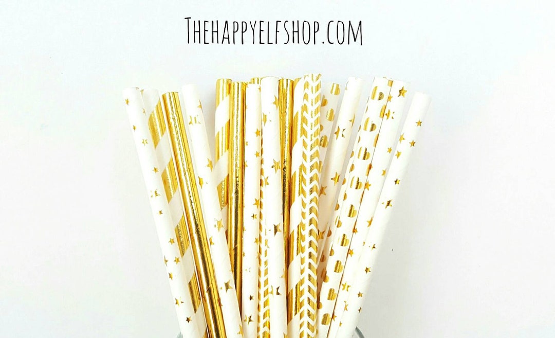 Gold Party Straws. Gold Straws. Gold Paper Straws. Gold Decor. Gold ...