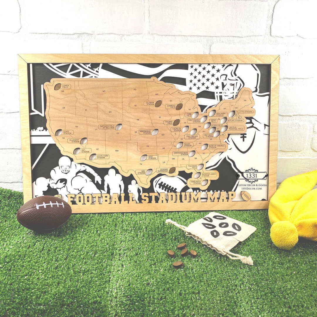 Pro Football Stadium Map Tracking, Custom Football Map, Football Bucket ...