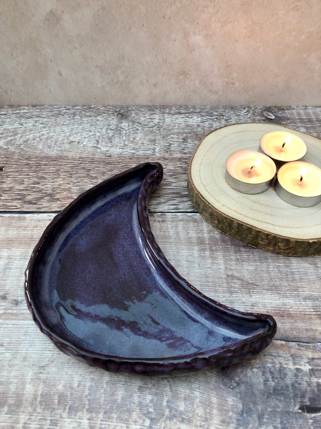Ceramic Crescent Moon Dish - Dark Purple - Etsy