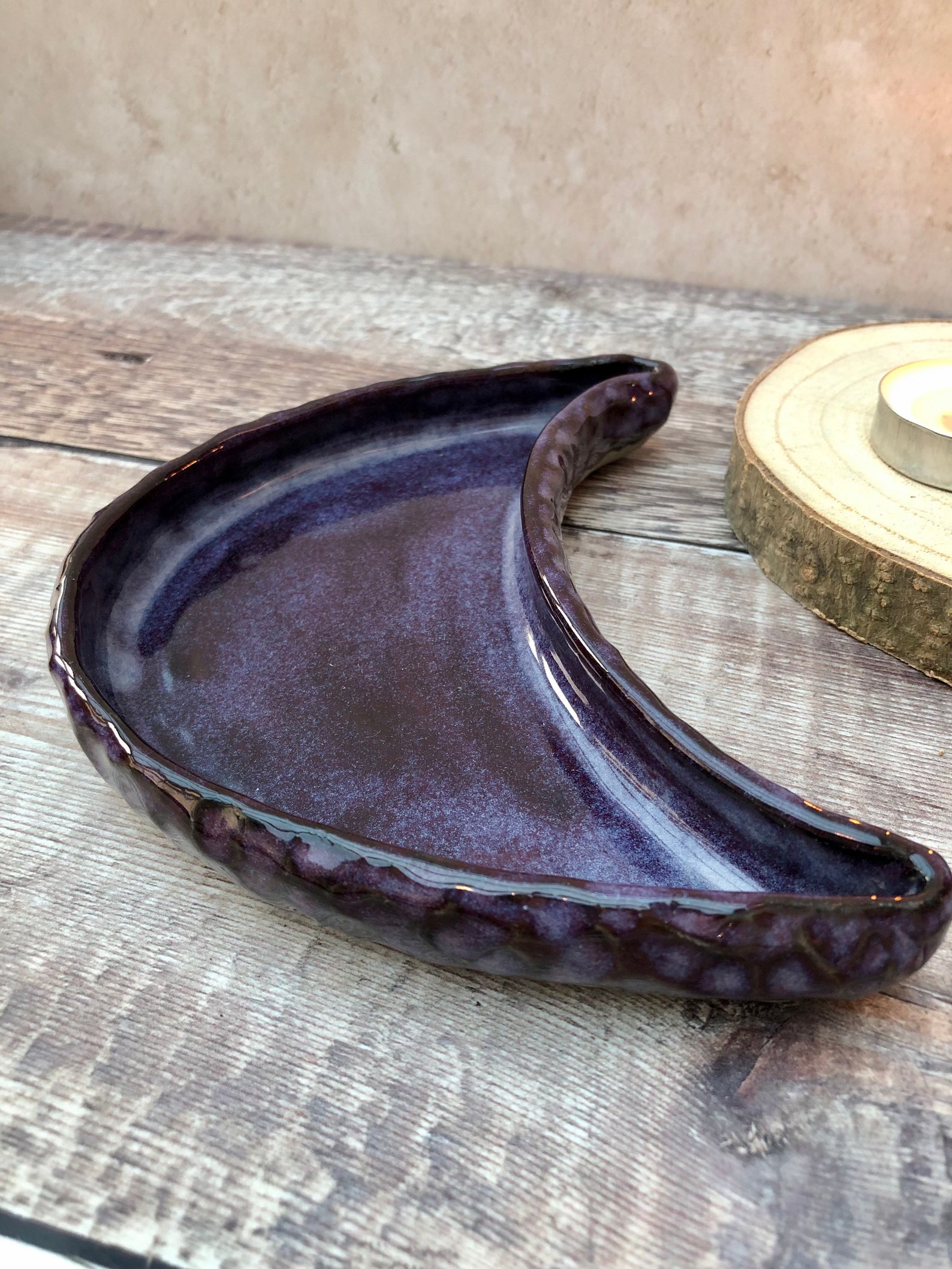 Ceramic Crescent Moon Dish - Dark Purple - Etsy