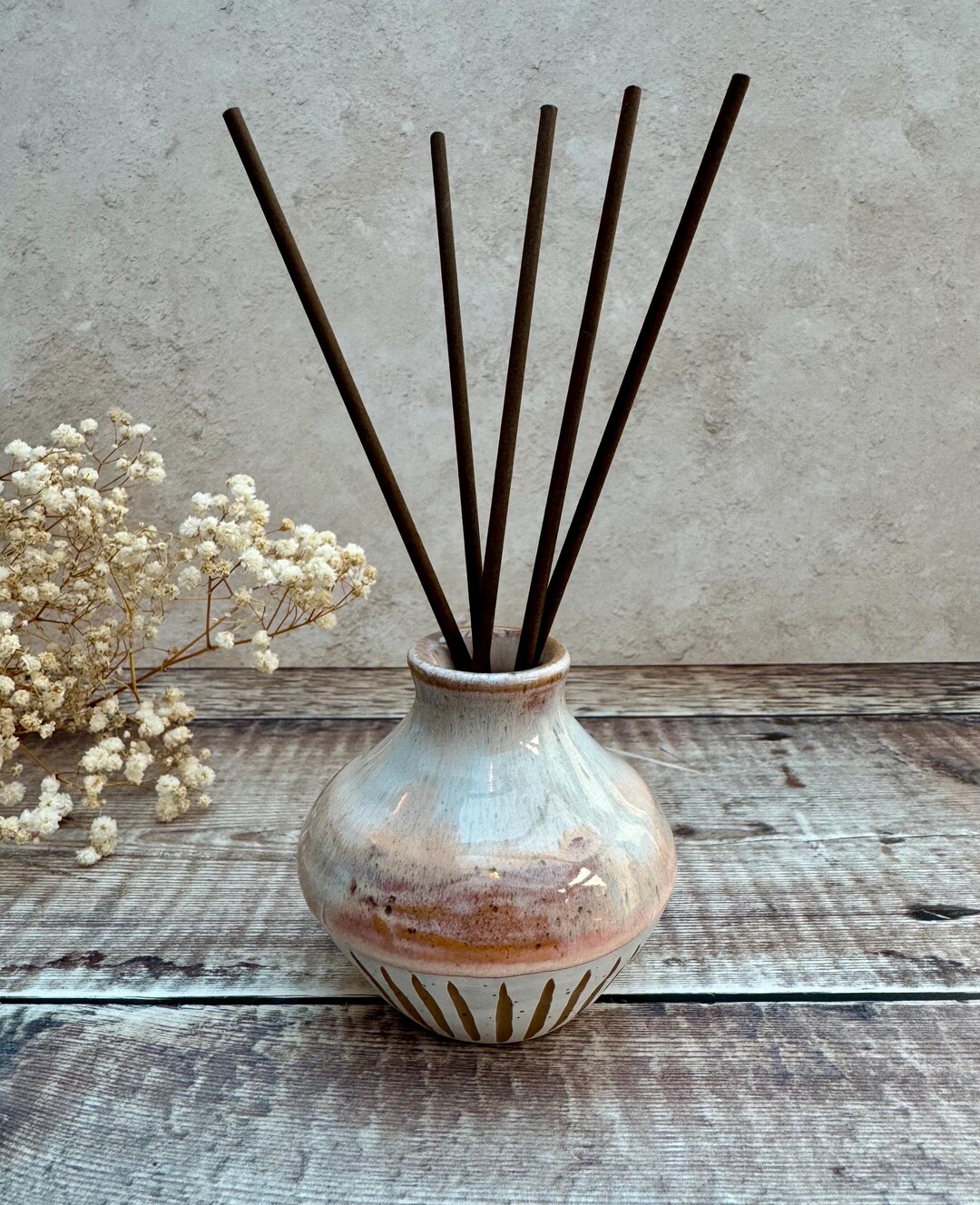 Ceramic Oil Reed Diffuser Bottle - Sgraffito With Peaches and Cream ...