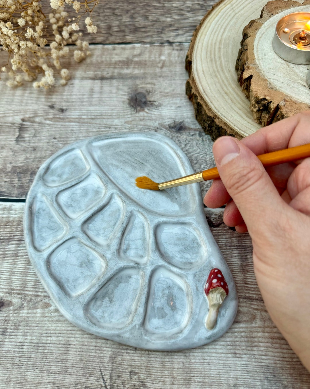 Ceramic Paint Palette - Pebble Style With Accents - Watercolour Gouache ...