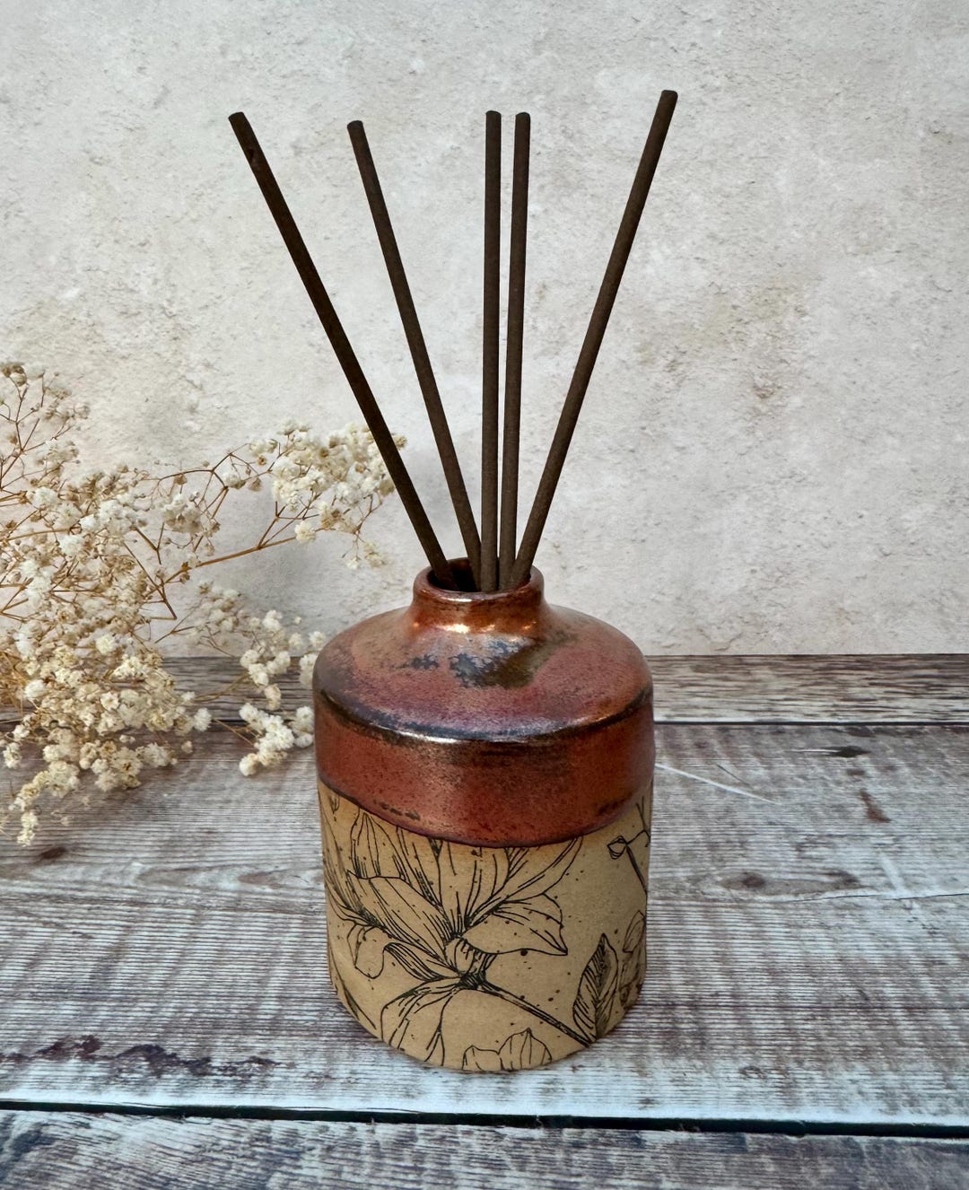Ceramic Oil Reed Diffuser Bottle - Magnolias With Copper Glaze - Etsy