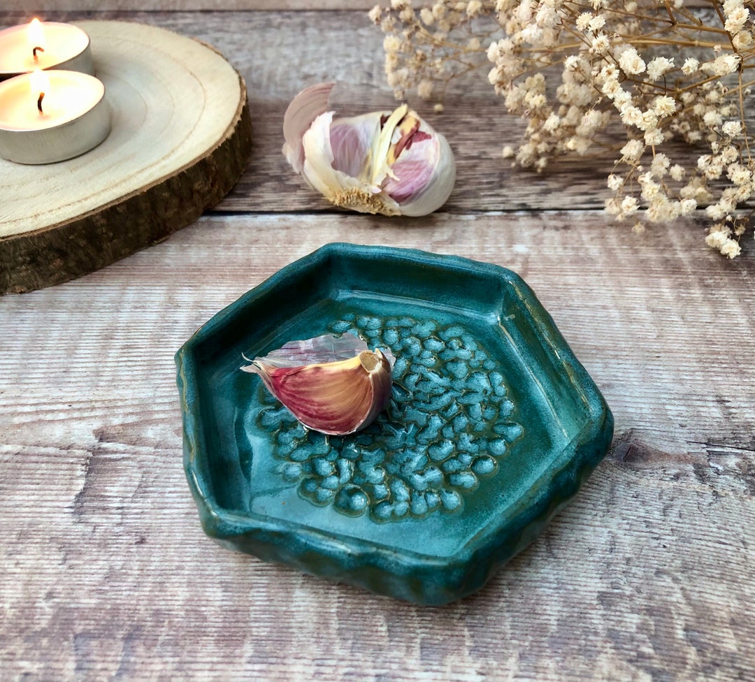Ceramic Garlic Grating Dish Tourmaline Green Hexagon - Etsy