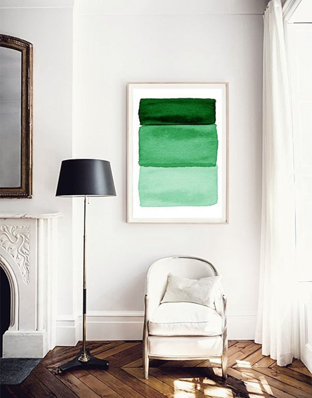 Green Abstract Art Print, Watercolor Painting, Stripes, Minimalist Art ...