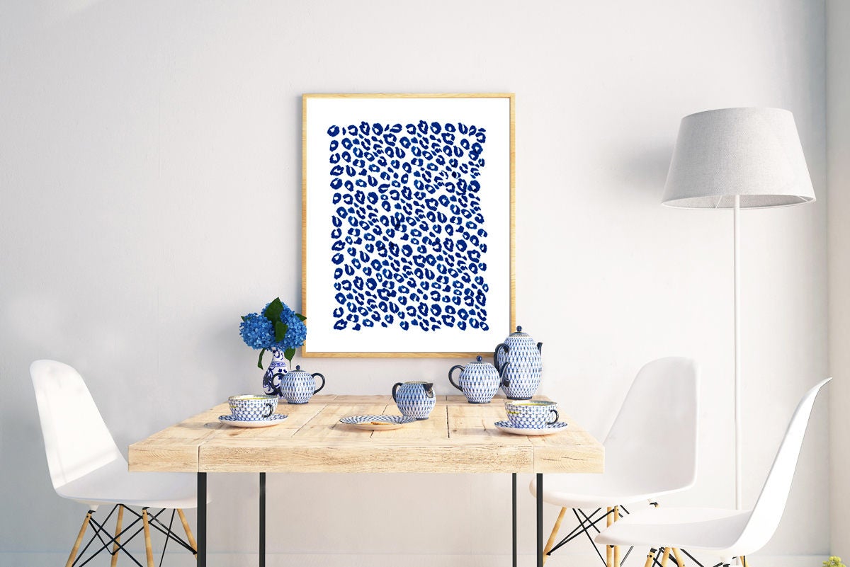 Abstract Watercolor Print Blue Painting Animal Spots Leopard - Etsy