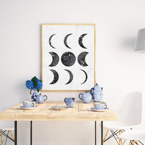 Moon Phases Print, Lunar Phases Art, Black and White, Minimalist Poster ...