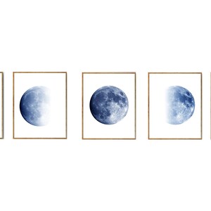 Navy Blue Moon Phases Lunar Prints Set of 5 Coastal Style Prints Boho ...