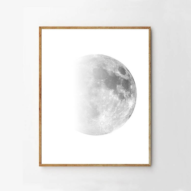 Moon art Print Phases Lunar Poster Black White Set of 5 Luna | Etsy