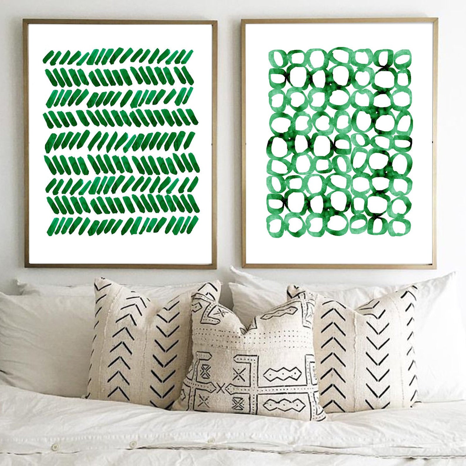Large Wall Art Green Abstract Watercolor Prints Set of 2 Dots - Etsy