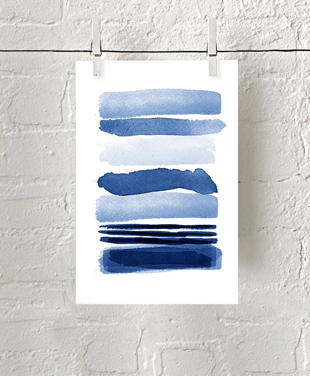 Blue Abstract Watercolor Prints Set of 2 Indigo Blue Navy | Etsy