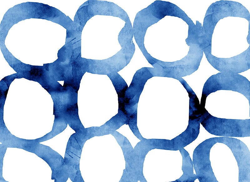 Blue Painting Abstract Watercolor Print Circles Loops Indigo | Etsy