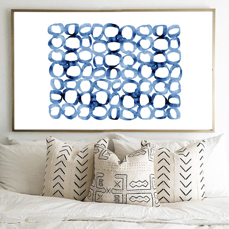 Abstract Watercolor Painting Blue Circles Loops Minimalist art | Etsy