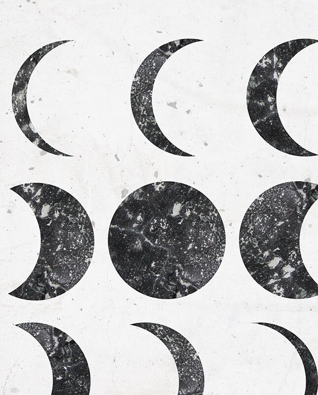 Moon Phases Print, Lunar Phases Art, Black and White, Minimalist Poster ...