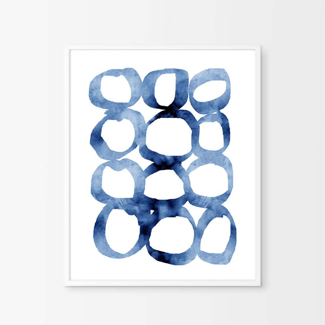 Blue Abstract Watercolor Print Circles Loops Minimalist Art Indigo Blue ...
