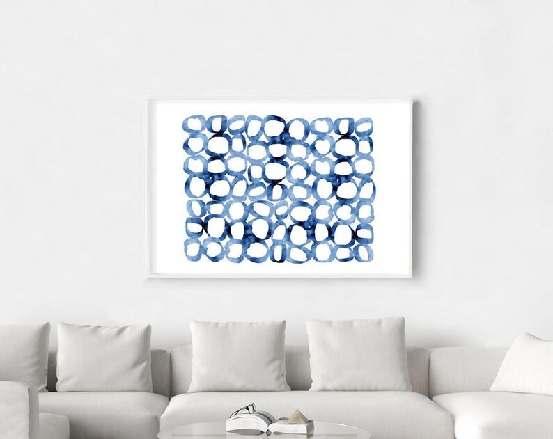 Abstract Watercolor Painting Blue Circles Loops Minimalist art | Etsy
