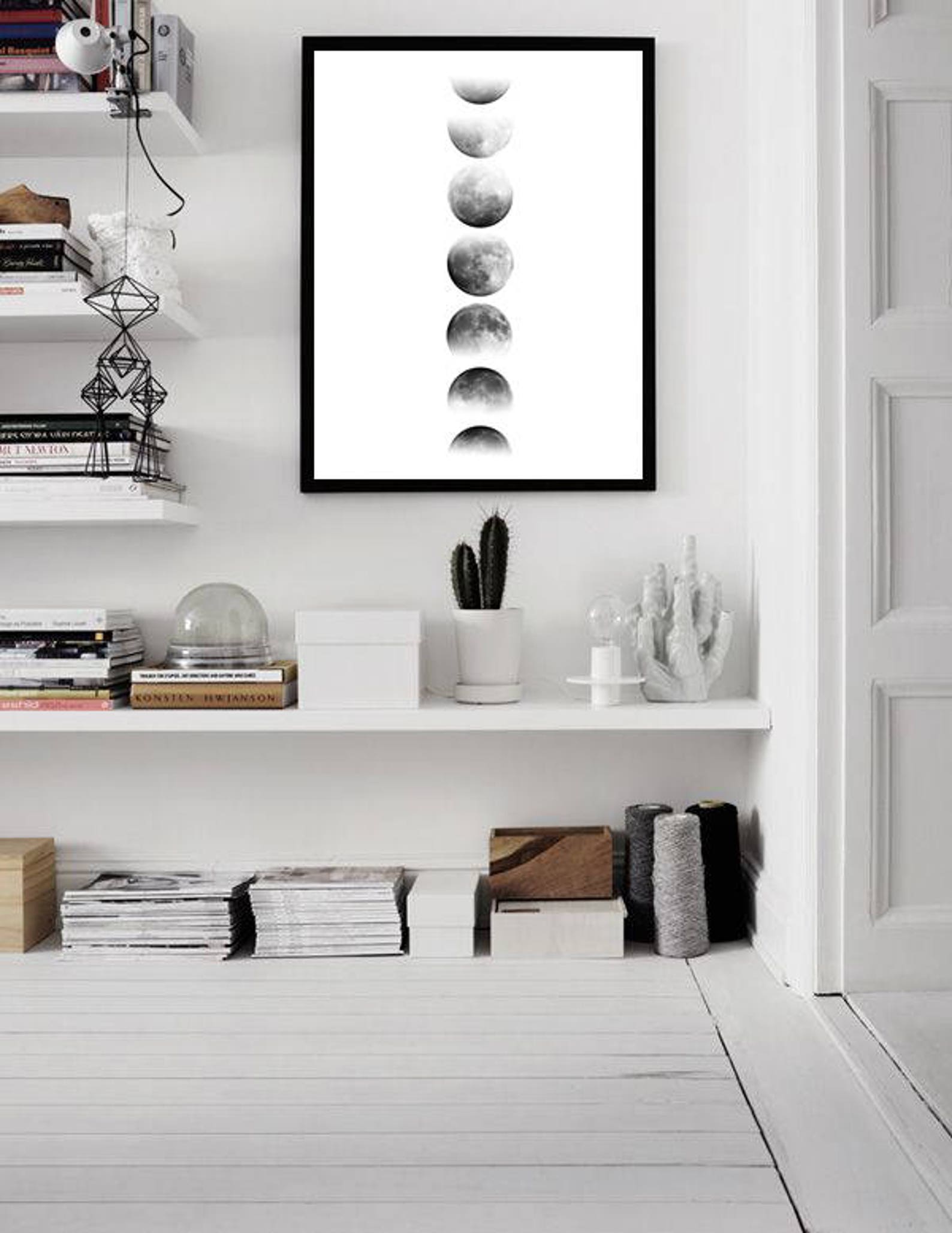 Moon Art, Moon Print, Lunar Phases Night Sky Astronomy Poster Black ...