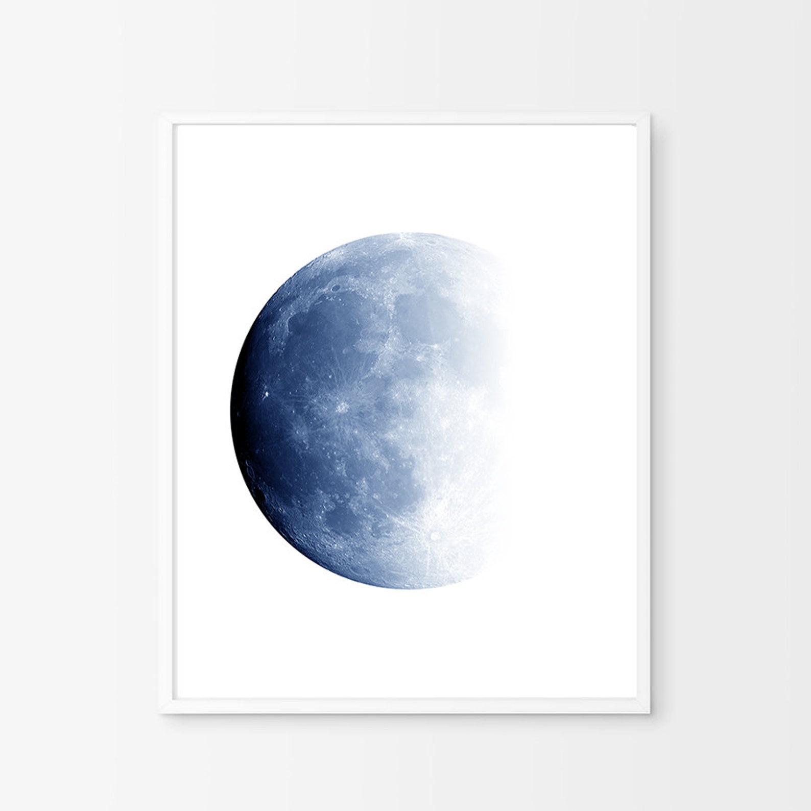 Moon Prints Set Indigo Blue Wall Art Lunar Phases Large | Etsy