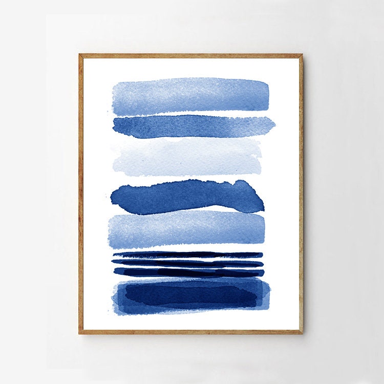 Blue Abstract Watercolor Paintings Set of 3 Prints Stripes - Etsy