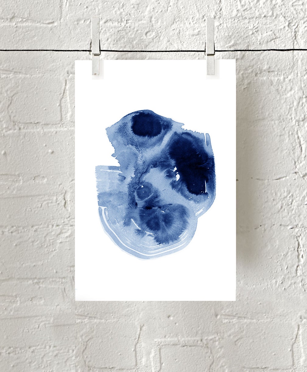 Abstract Watercolor Print Indigo Blue Wall Art Navy Minimalist - Etsy