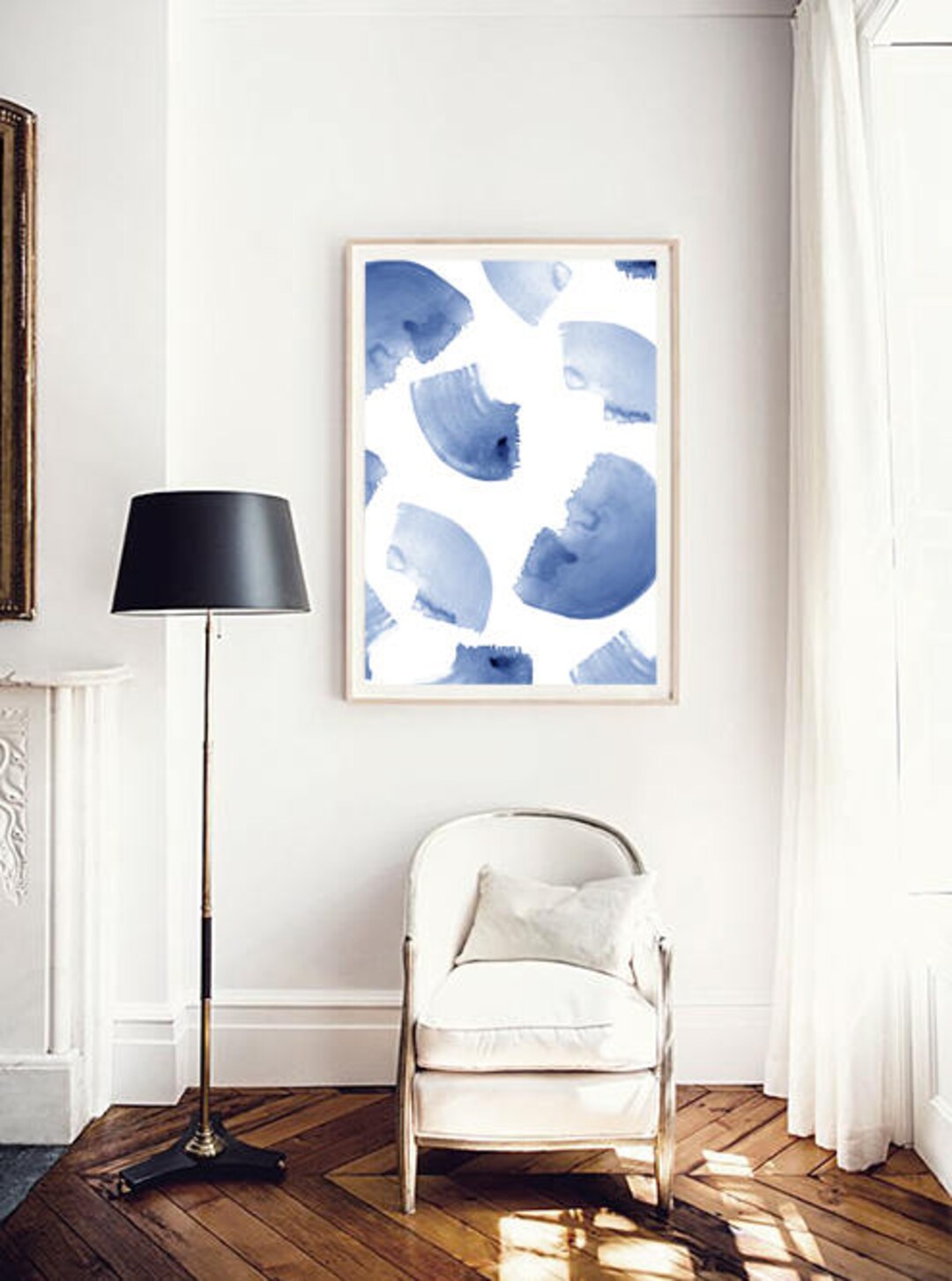 Large Abstract Watercolor Print Blue Modern Wall Art Indigo ...