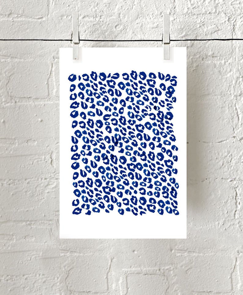 Abstract Watercolor Print Blue Painting Animal Spots Leopard - Etsy