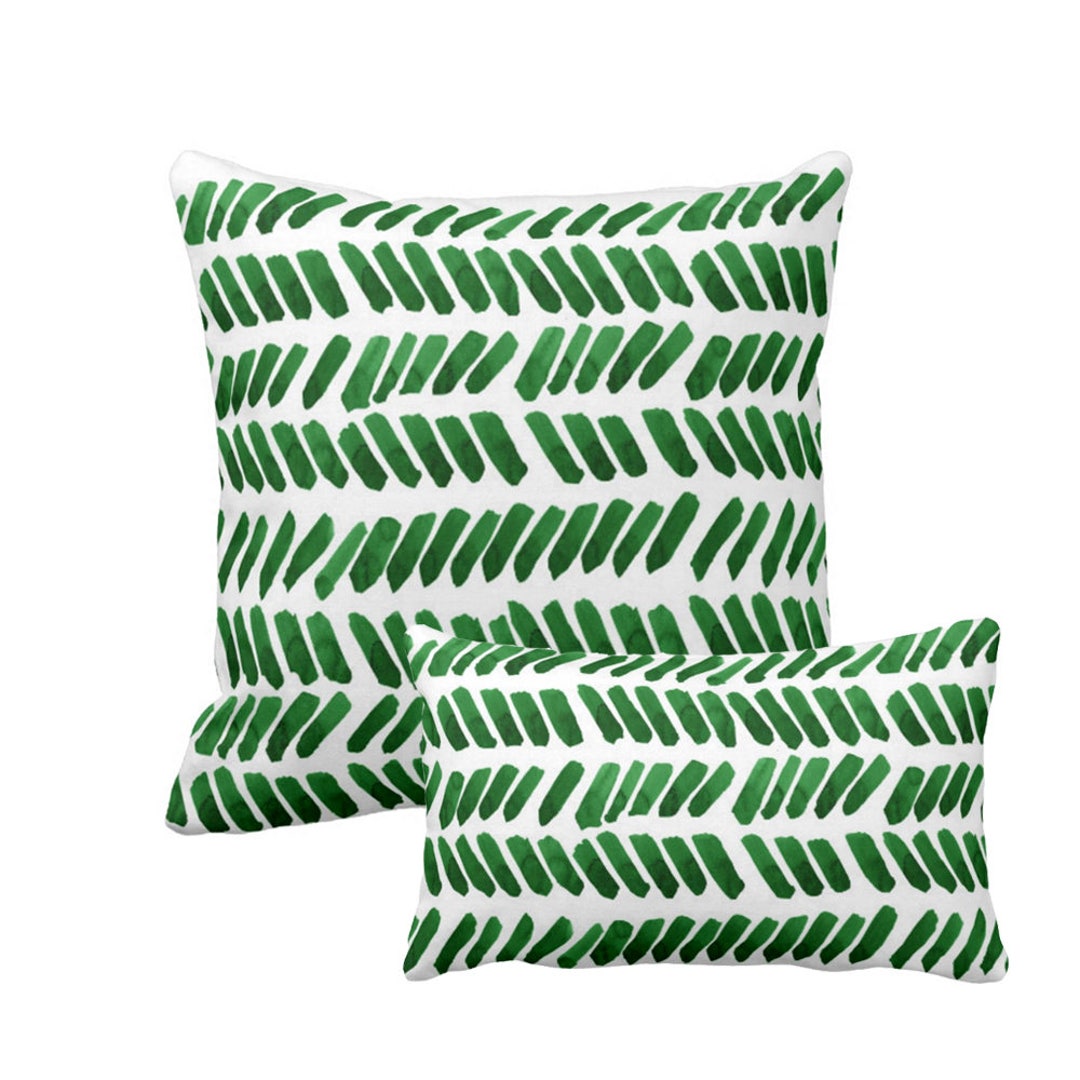 Watercolor Pillow Green White Dashes Brushstrokes Paint Strokes Tribal ...