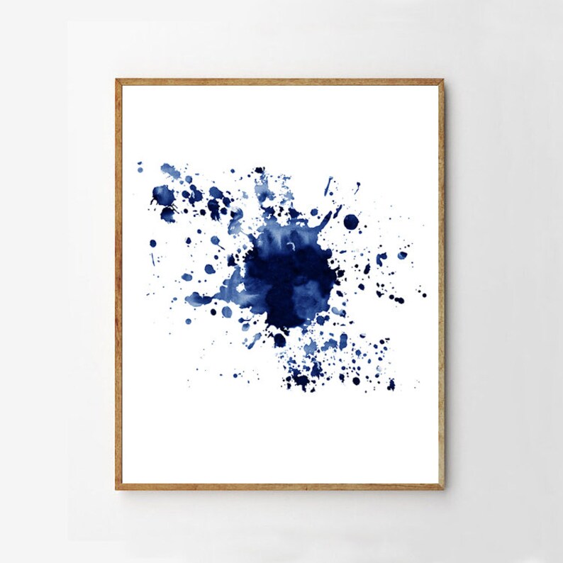 Indigo Blue Wall Art Abstract Watercolor Splatter Minimalist Art ...