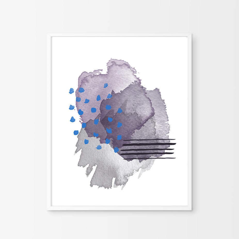 Abstract Watercolor Painting Minimal Wall Art Dots Stripes | Etsy